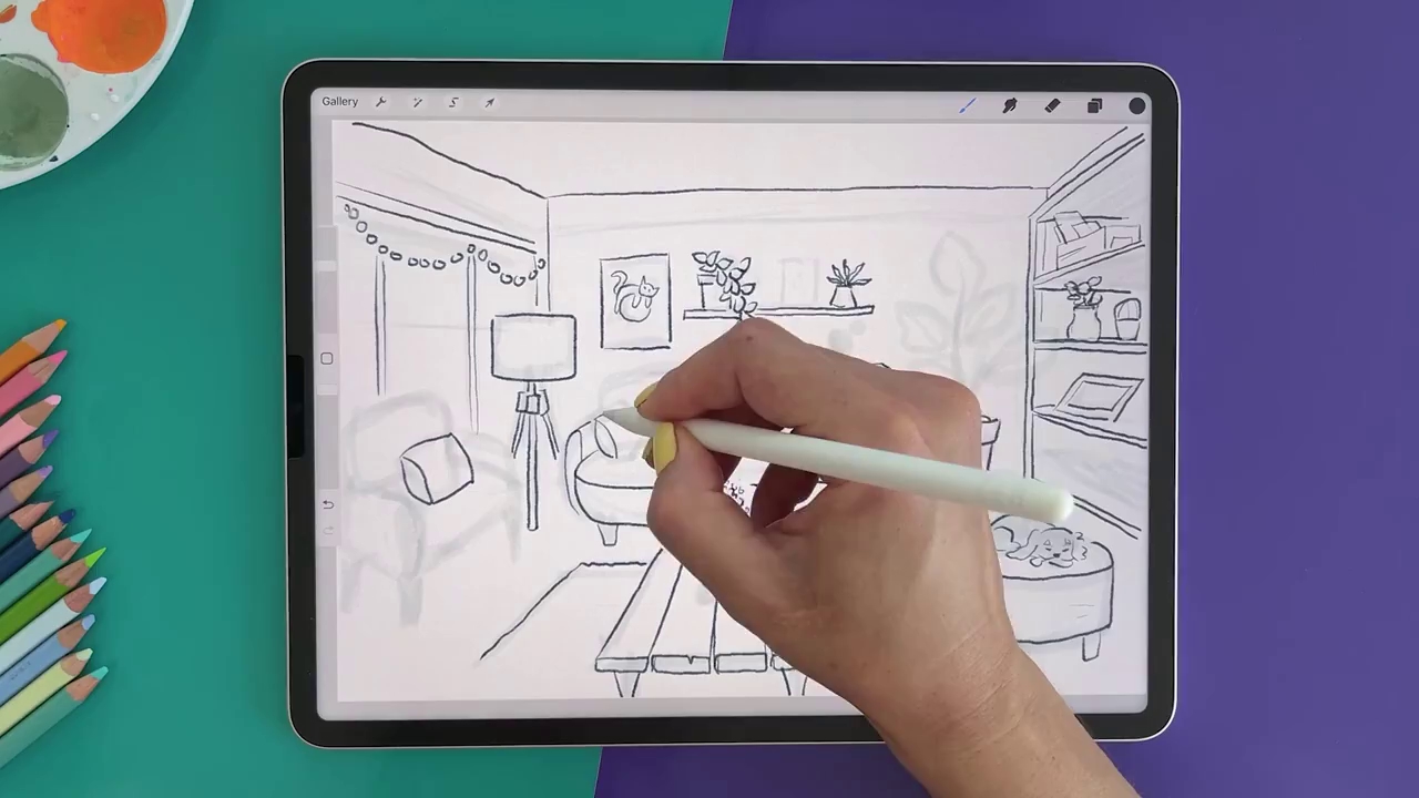 Skillshare, Iva Mikles | Drawing Colorful Room Scene in Procreate ...